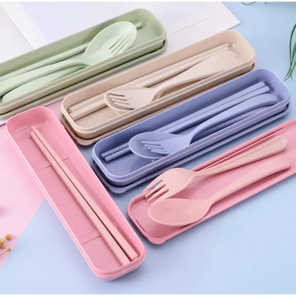 Jual WBS Sendok Set Garpu Sumpit sendok Bahan Jerami + kotak Sendok Set ...