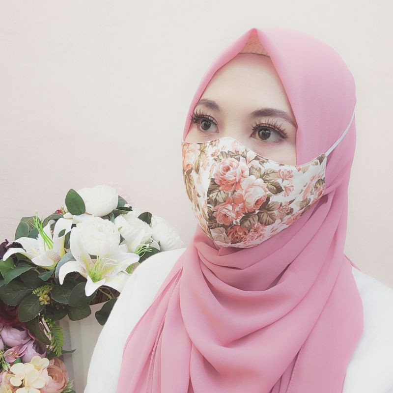 Jual [masker kain] masker cantik kain | masker kain motif flower ...