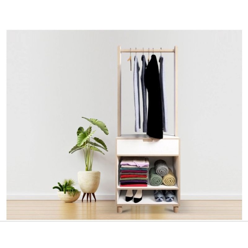 Jual Rak hanger gantungan baju dengan laci / Lemari pakaian gantung ...
