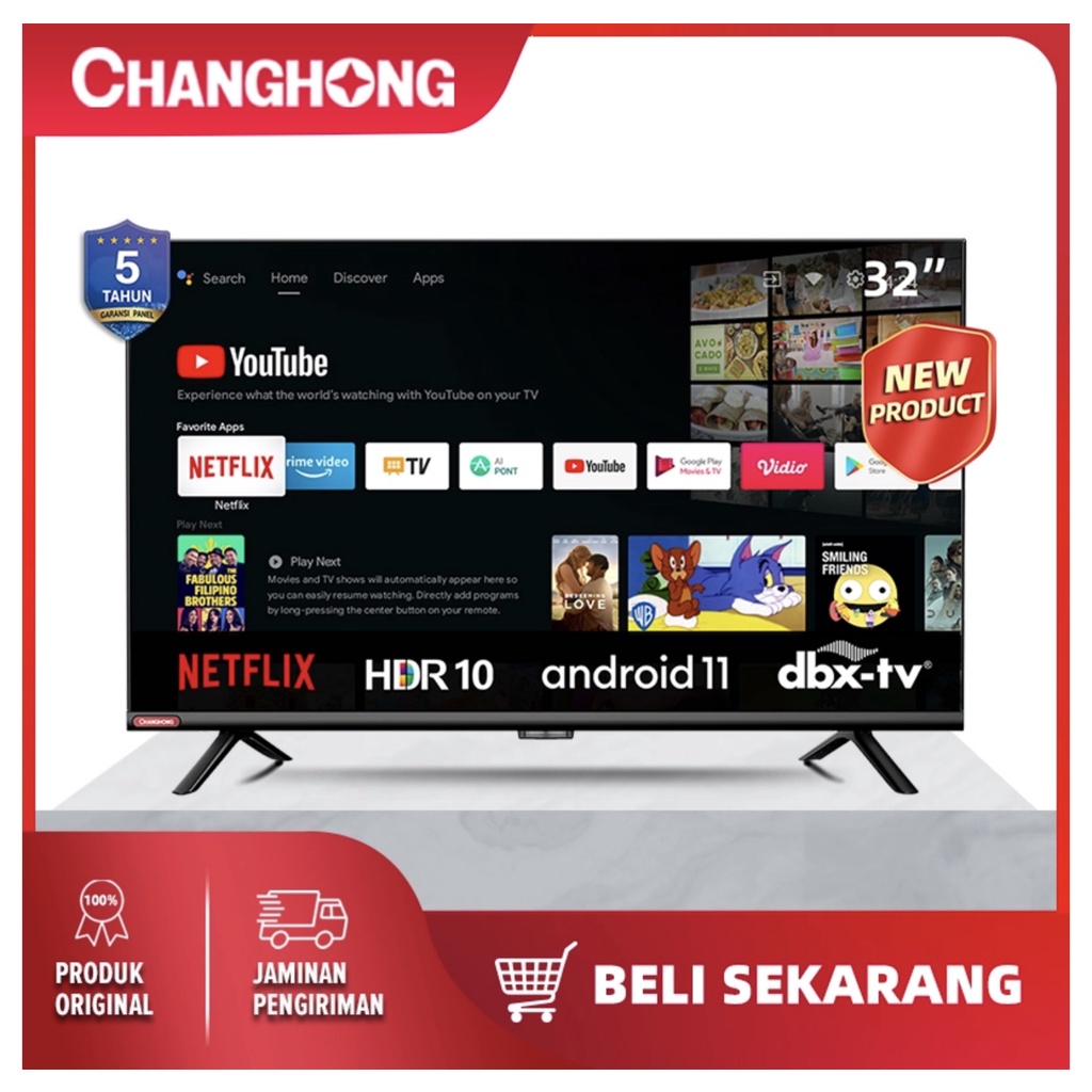 Jual Changhong 32 Inch Newest Android 11 Frameless Smart TV Digital LED TV HD (L32G7N)-Netflix ...