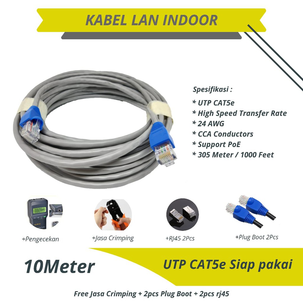 Kabel LAN UTP Cat5e Indoor CCA Panjang 10 Meter Siap Pakai Kabel LAN ...