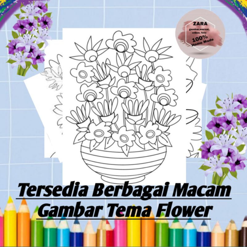 Jual Sketsa Mewarnai Gambar Tema FLOWER(free bonus)melatih imajinasi ...
