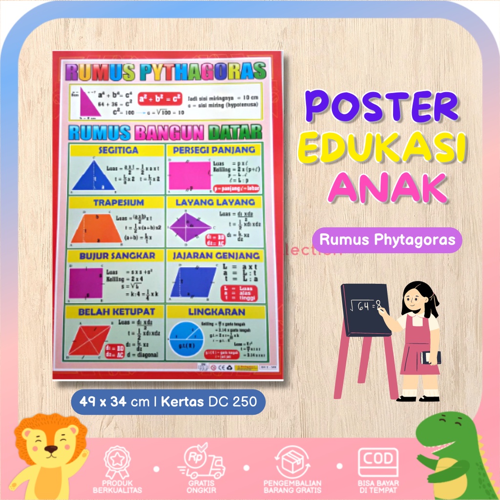 Jual Poster Edukasi Anak Belajar Matematika Rumus Phytagoras | Shopee Indonesia