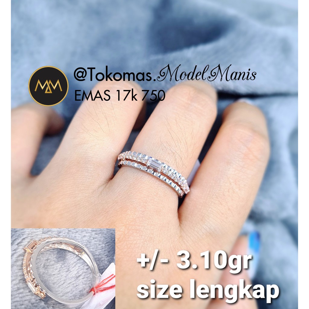 Jual Cincin fashion listring roxe diamond looks emas putih kombinasi ...