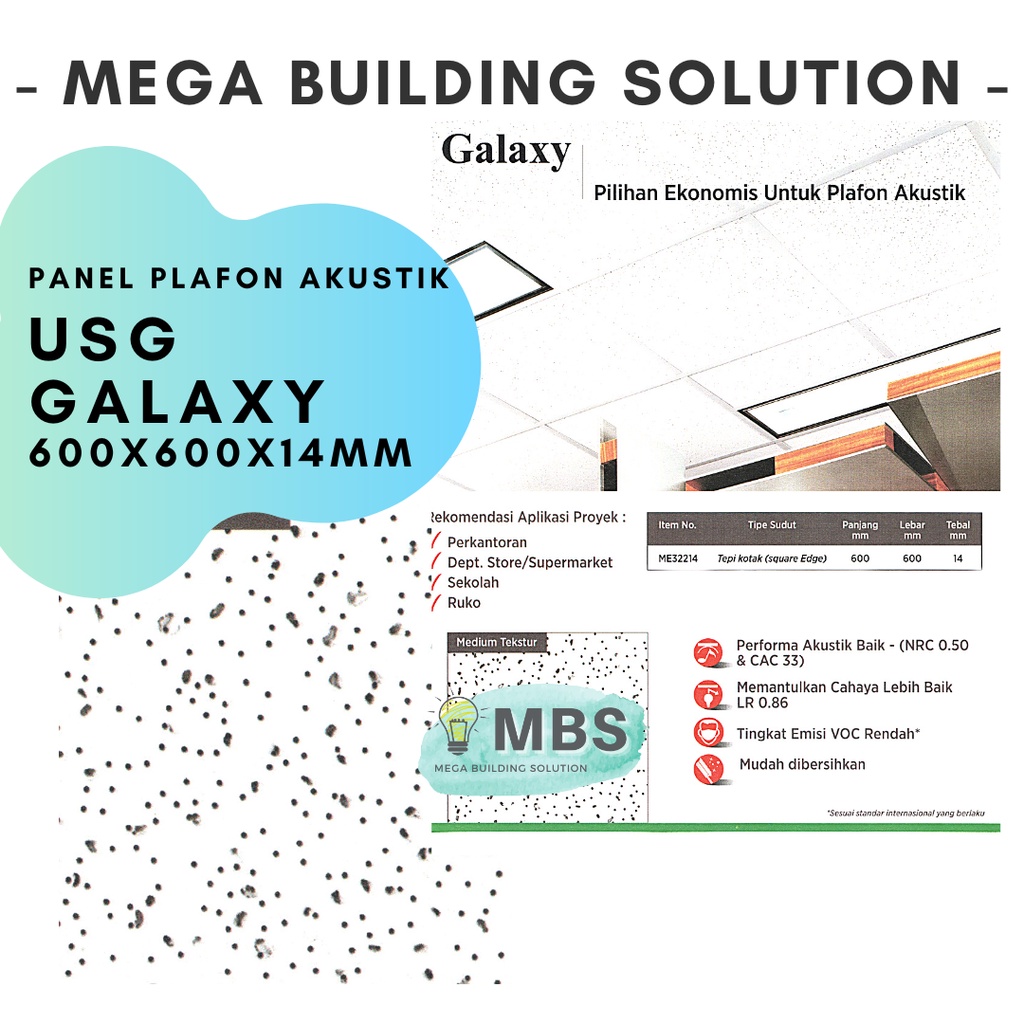 Jual USG Galaxy 14mmx60x60cm /Plafon Akustik /Ceiling Tile USG Boral | Shopee Indonesia