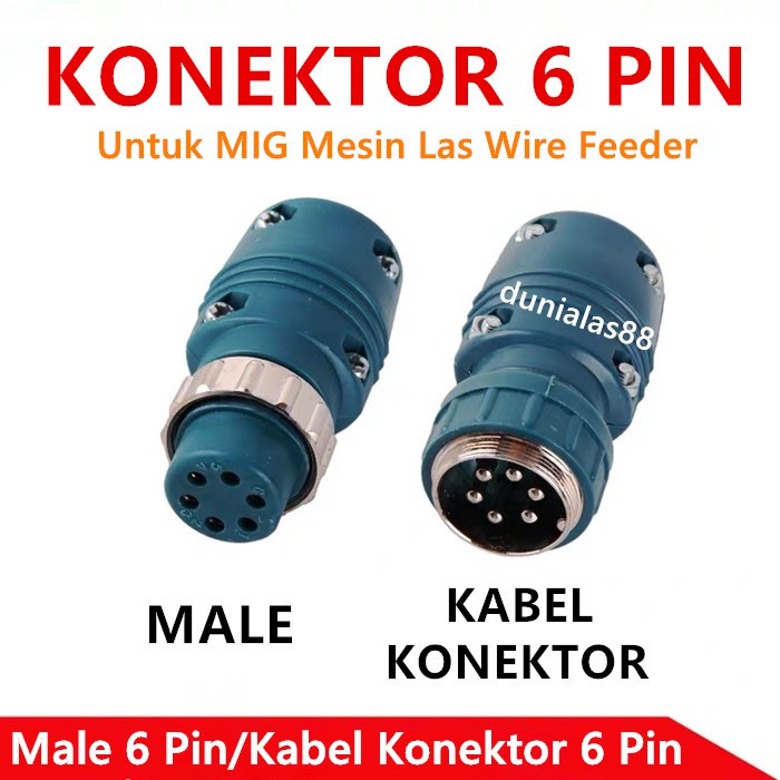 Jual 6 Pin Konektor Male Socket Connector 6pin Female MIG Mesin Las ...