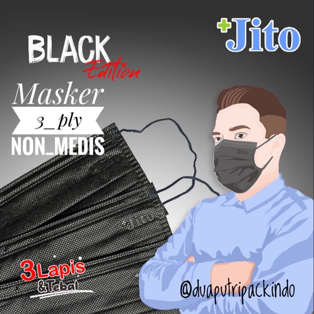 Masker "JITO" 3 ply HITAM NonMedis (isi 50 pcs) | Shopee Indonesia
