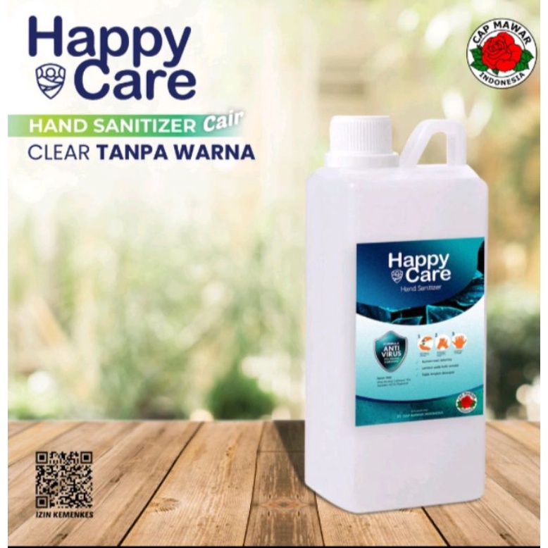 Jual Hand Sanitizer Happy care Liquid cair bening tanpa warna Refill 1L izin KEMENKES | Shopee ...