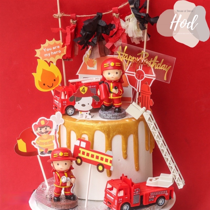 Jual Topper Firefighter Gips and 2pcs / 4pcs per set Damkar Topper Kue ...