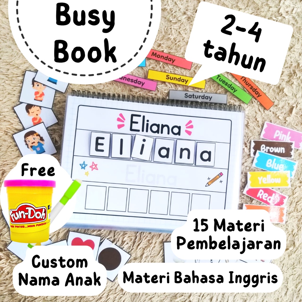 Jual [2-4 tahun] Dapat Custom Nama / Busy Book Anak TK PAUD / Bahasa Inggris / Buku Aktivitas ...