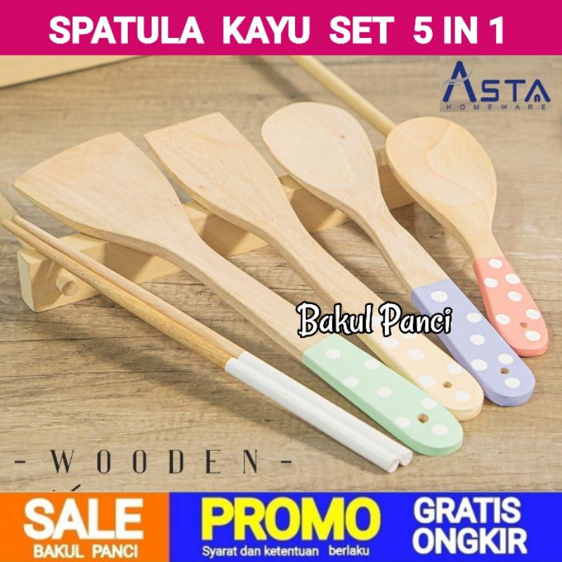 Jual SPATULA KAYU - ASTA WOODEN SPATULA 5 IN 1 - SODET SUTIL ERUS ...