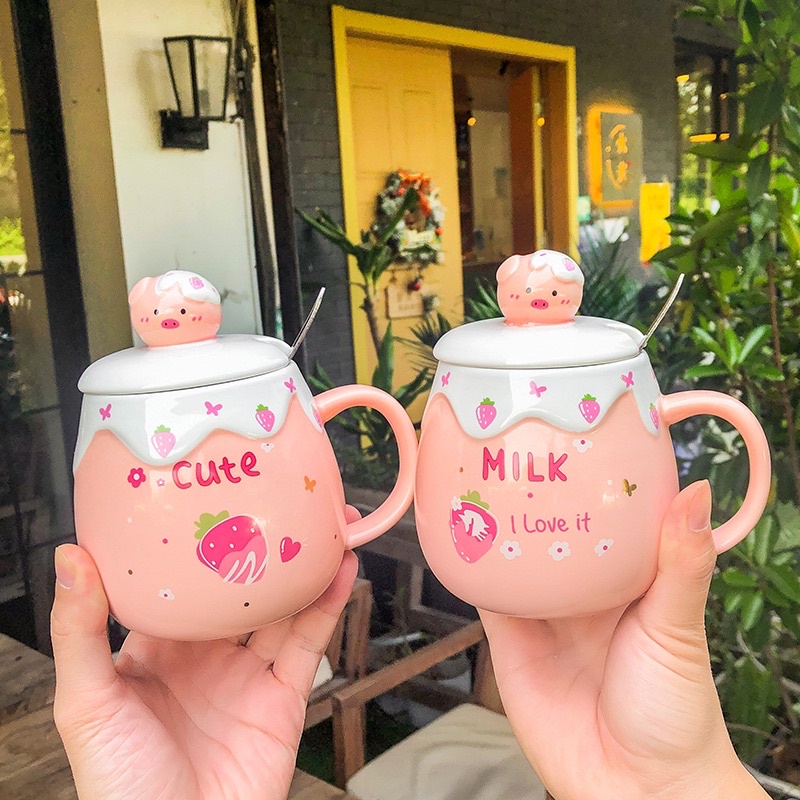 Jual (A0063) Gelas cangkir teh kopi cantik lucu / Piggy strawberry mug ...