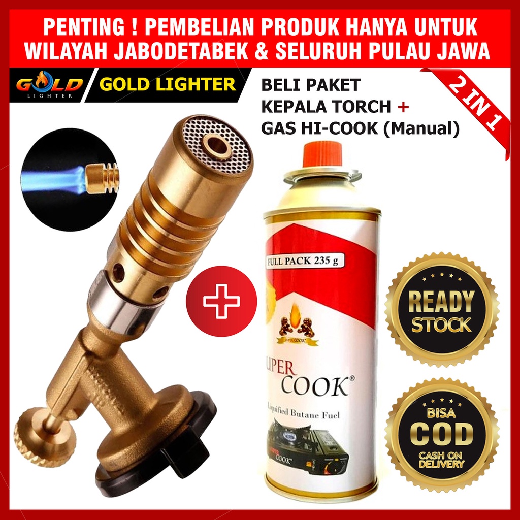 Jual (KHUSUS PULAU JAWA) KEPALA TORCH GAS LOGAM KUNINGAN + GAS PORTABLE ...