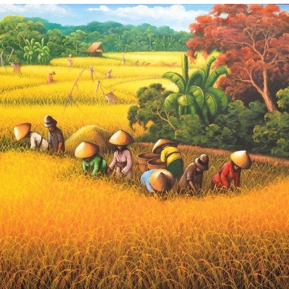 Jual Lukisan Pemandangan Panen Padi dengan Detail yang Realistik ...