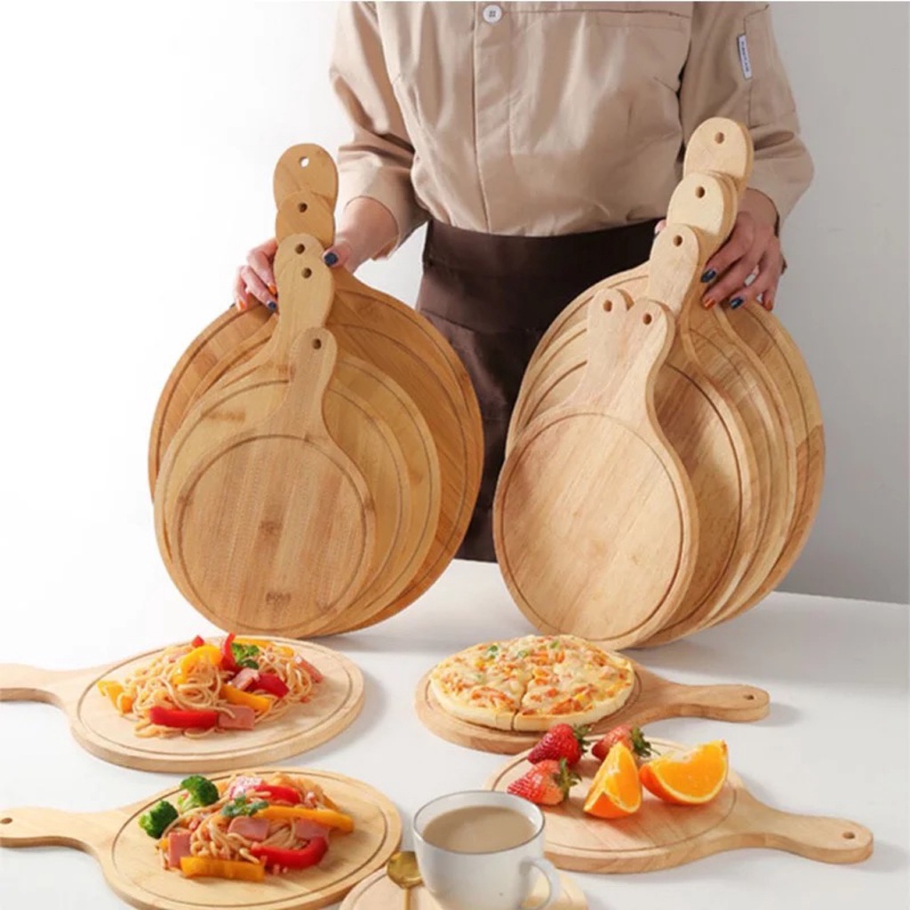Jual Wood Plate Pizza Server Piring Saji Pizza Buah Sushi Piring Bulat ...