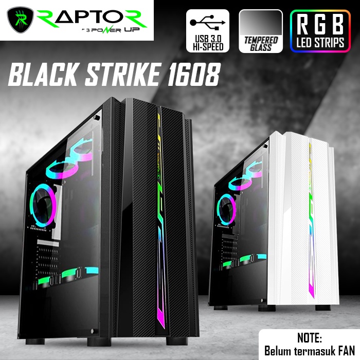 Jual Gaming Case Power Up RAPTOR Black Strike 1608 - Tempered Glass ...