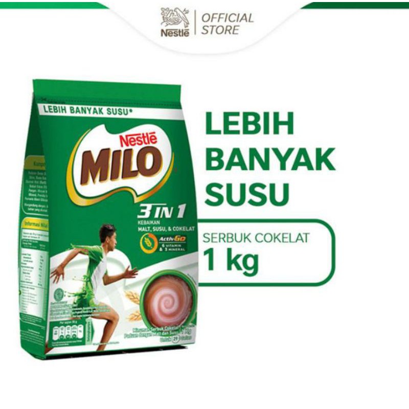 Jual SUSU MILO 3 IN 1 1KG DAN SACHET (20PCS) | Shopee Indonesia