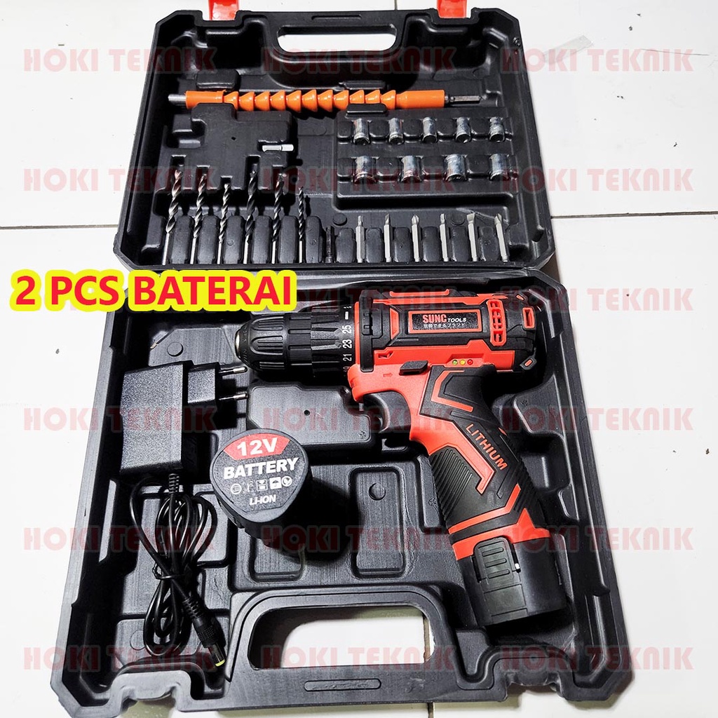 Jual SunC Bor Baterai 12 Volt Bor Cordless 2 Batre 12V Set Mata Bor ...