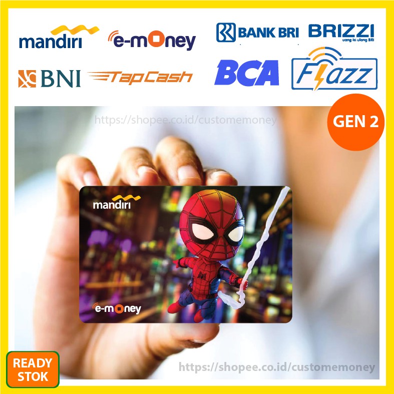 Jual KARTU EMONEY CUSTOM GAMBAR SPIDERMAN KECIL ETOLL E-MONEY MANDIRI FLAZZ GEN 2 TAPCASH BRIZZI ...