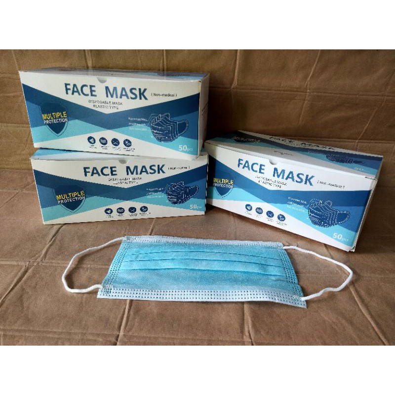Jual Masker 3 ply | Masker wajah per box (50 pcs) | Shopee Indonesia