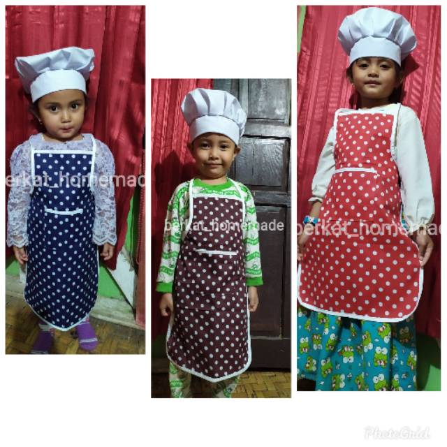 Jual CELEMEK APRON ANAK PLUS TOPI CHEF KOKI BISA COD | Shopee Indonesia