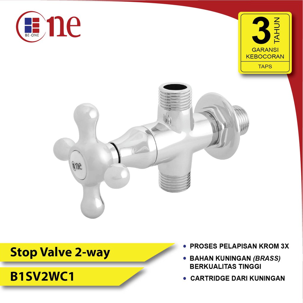 Jual BE-ONE Stop Valve 2-Way Cross-1 Handle B1SV2WC1 Indonesia|Shopee ...