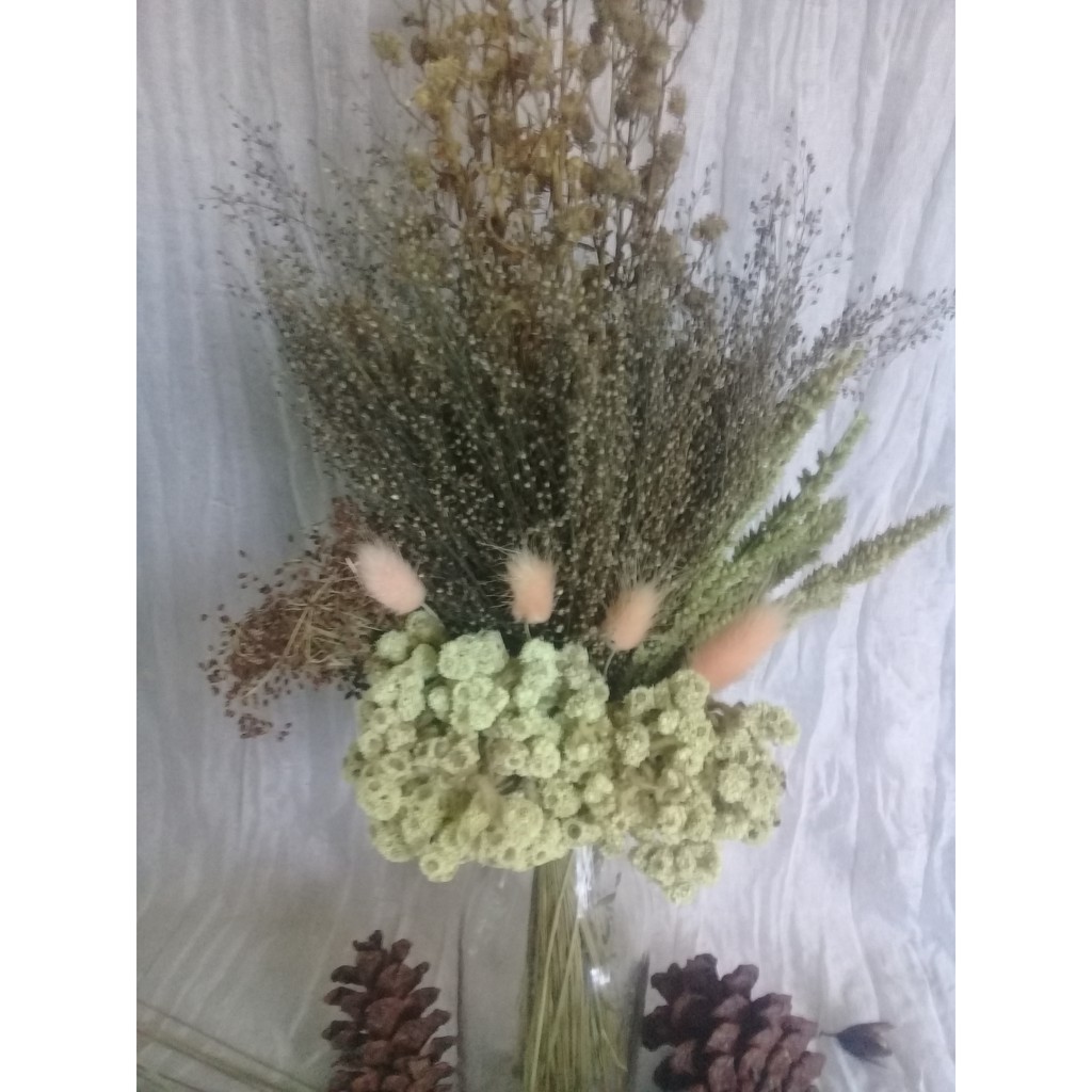 Jual bunga kering mix mutiara + vas bunga rustik 15cm | Shopee Indonesia