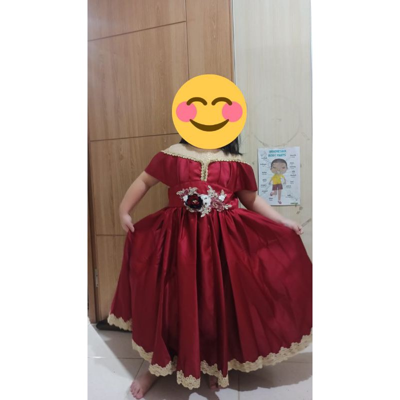 Jual Sabrina Dress Anak,Gaun Pesta Sabrina, Gaun Pesta Maroon | Shopee ...