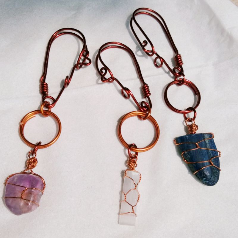 Jual Keychain Carabiner Gantungan Kunci Kawat Tembaga Batu Alam Natural ...