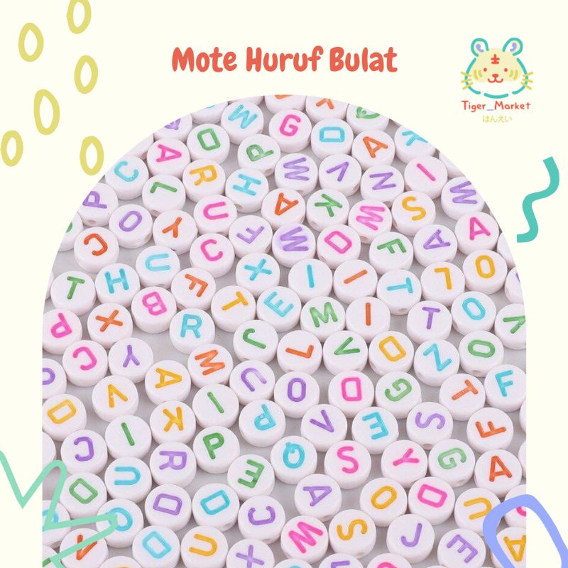 Jual [Pilih Huruf] Manik Mote Huruf Bulat Putih Tulisan warna-warni ...