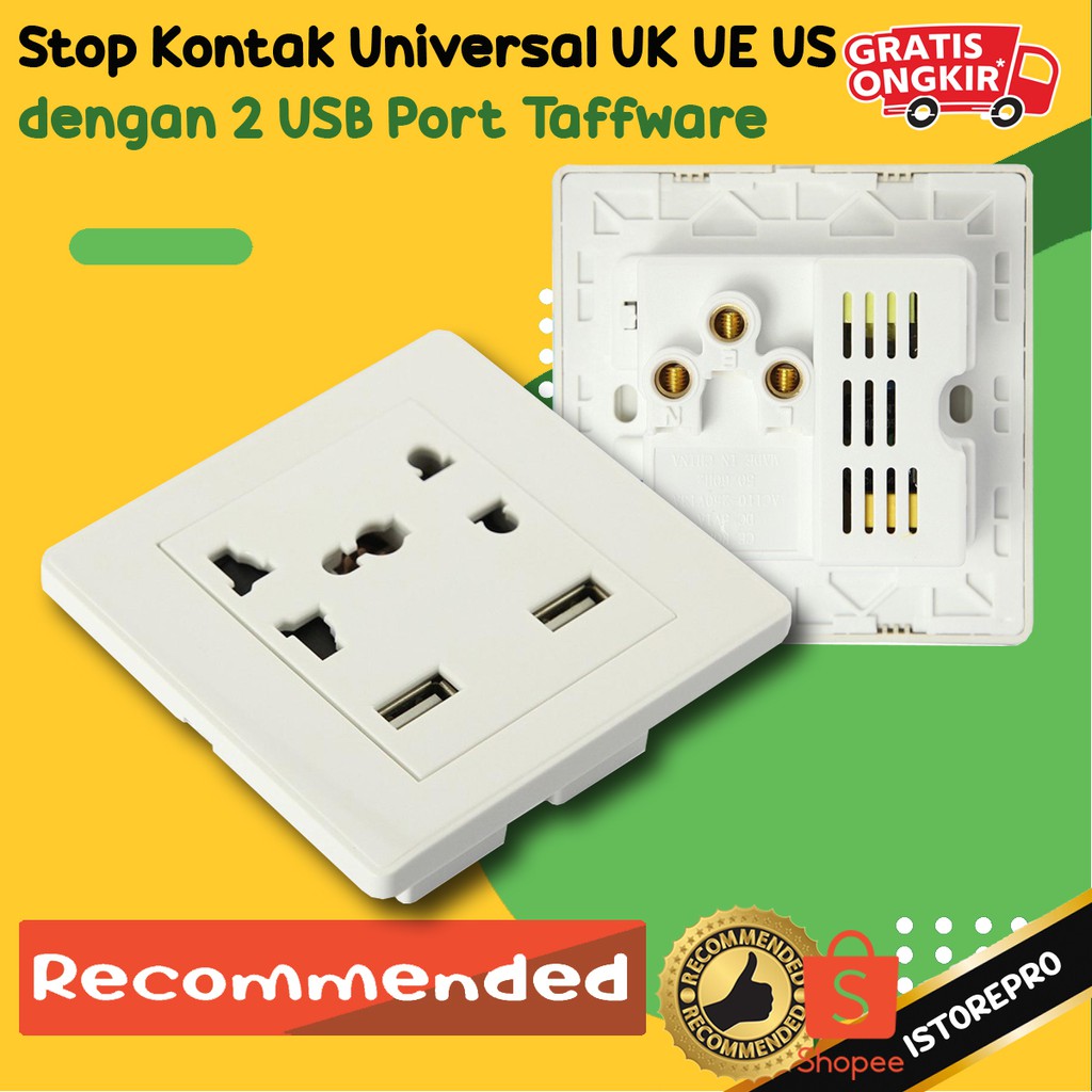 Jual Colokan Dinding Stop Kontak Universal UK US dengan 2 USB Port ...