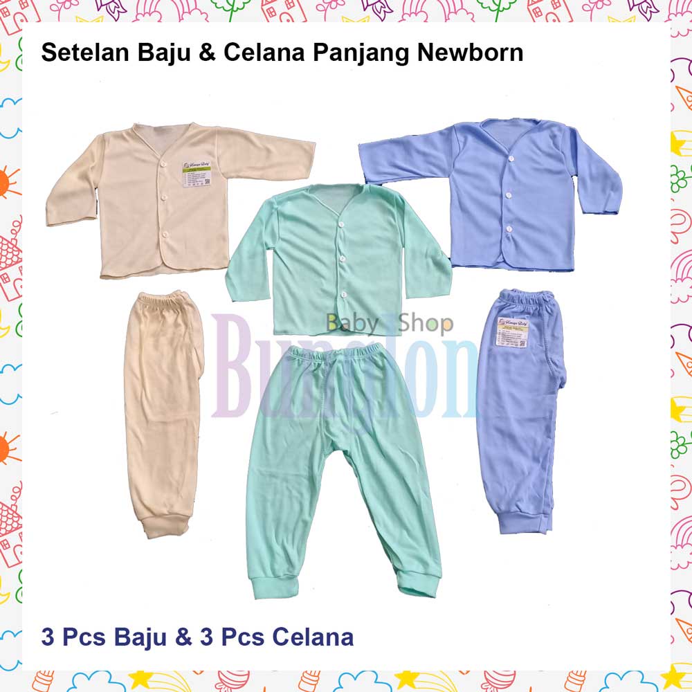Jual 3 Set Setelan Bayi Newborn Baju Celana Panjang Kanaya Murah Polos ...