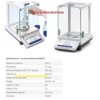 Jual Timbangan Analitik 220gr x 0.1mg ME 204 Mettler Toledo - Timbangan Laboratorium ME204 ...