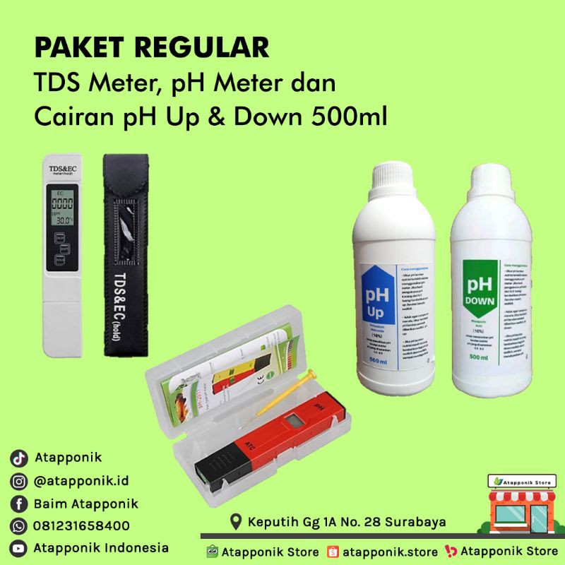 Jual paket reguler tds, ph meter dan cairan ph up & down 500ml Indonesia|Shopee Indonesia