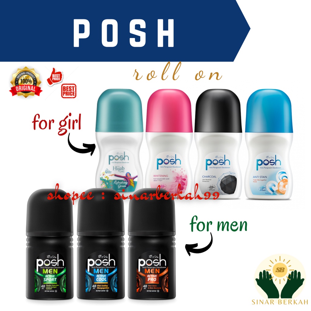Jual Posh Deodorant Roll On 50ML All Varian Men / Girl | Shopee Indonesia