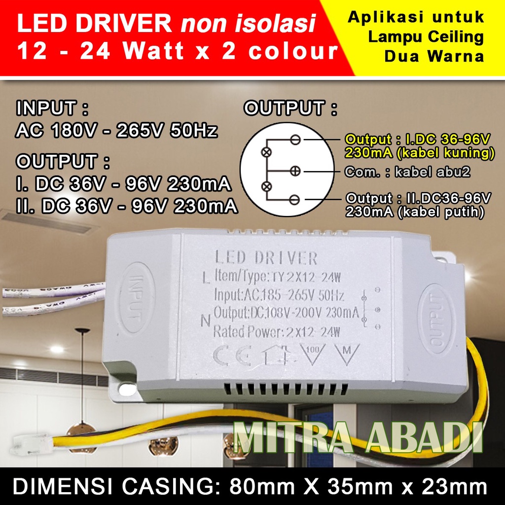 Jual LED Driver 12-24 x 2 Warna 220 mA AC-DC Casing Plastik NON ISOLASI ...