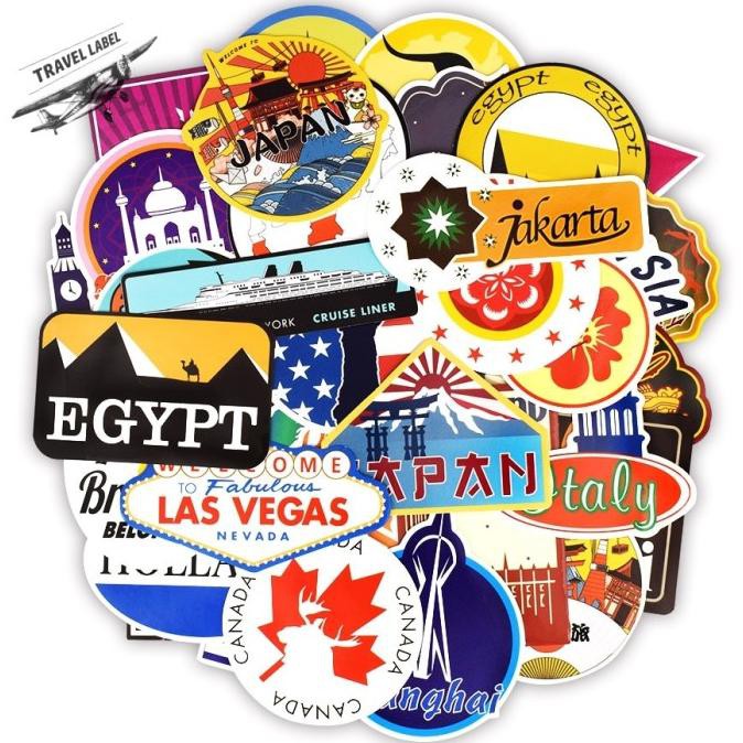 Jual Perlengkapan Travel Sticker Koper 1 set 100 Pcs : Desain Keliling ...