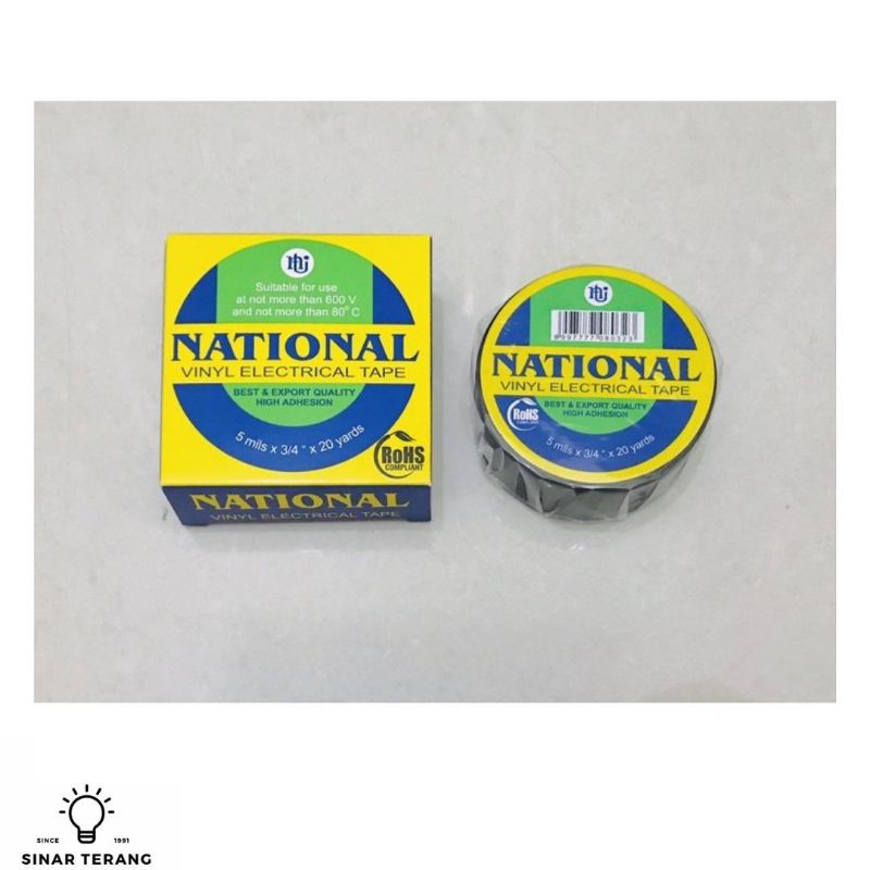 Jual ISOLASI PVC vinyl BESAR KABEL LISTRIK HITAM NATIONAL 3/4" 20 YARDS ...