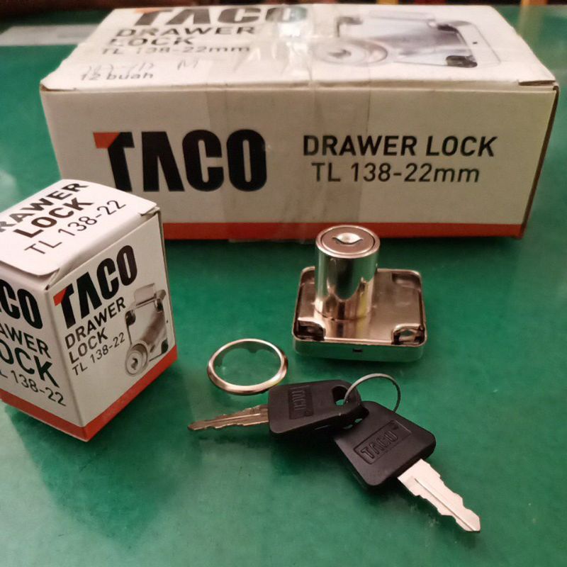 Jual kunci kerangka padat 22mm taco/ kunci laci taco/ drawer lock taco ...