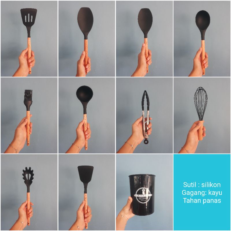 Jual SUTIL SILIKON 12 PCS BY KITCHEN SET UTENSIL - BLACK | Shopee Indonesia
