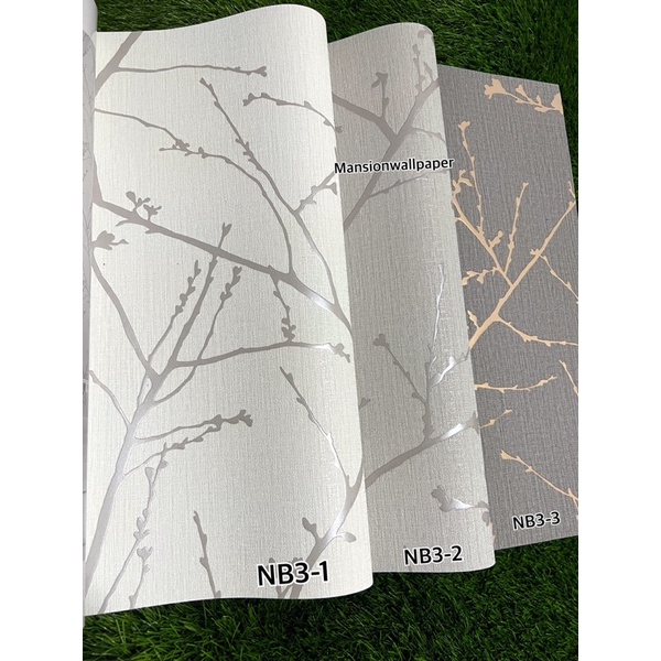 Jual Wallpaper Dinding Ranting Dahan Kayu Pohon Metalik Floral Putih ...
