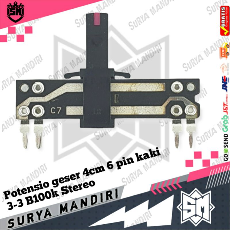 Jual Potensio geser 4cm 6 pin kaki 3-3 B100k Stereo | Shopee Indonesia