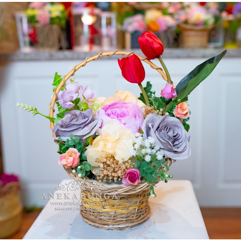 Jual Keranjang Bunga Plastik Artificial Hand Basket Flower wedding ...