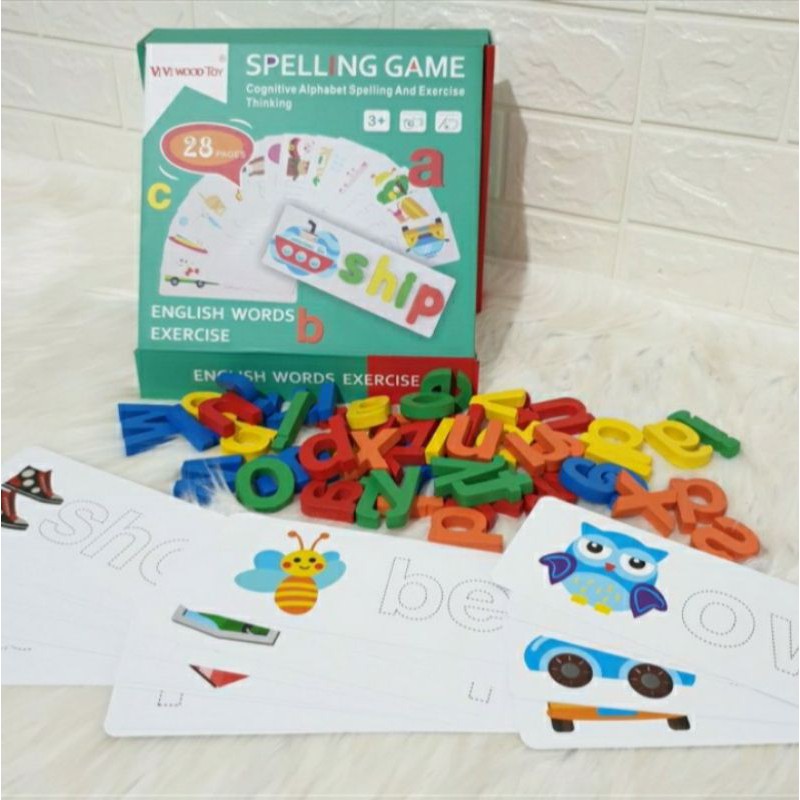 Jual Mainan Edukasi Anak Spelling Game Puzzle Kayu Wooden Kartu ...