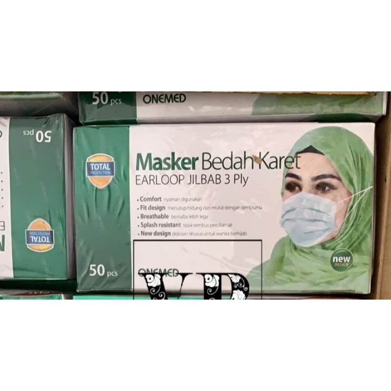 Jual READY!! MASKER ONEMED EARLOOP HIJAB MASK / HEADLOOP 1 BOX 50 PCS ...