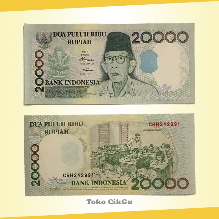 Jual Uang Kertas Kuno 20 Ribu Rupiah Tahun 1998 KH Dewantara Baru dan ...