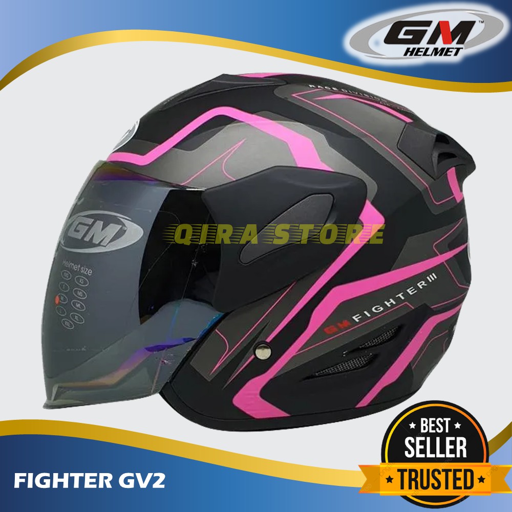 Helm GM Fighter GV2 Black Pink Doff Half Face Motor SNI Helem Dewasa ...