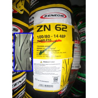 Jual Zeneos ZN 62 / ZN62 ukuran 100/80 - 14 Tubeless Ban Motor [Free ...