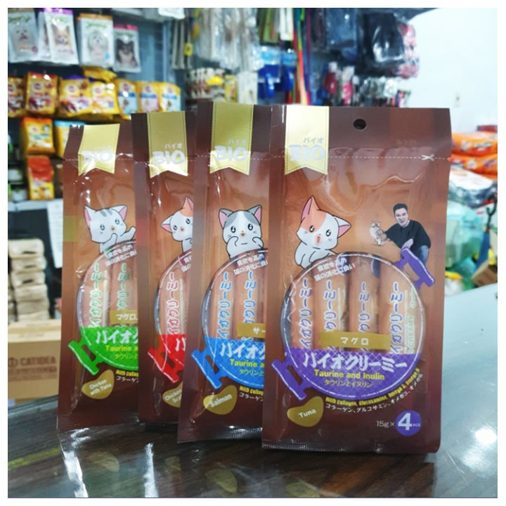 Jual Bio Creamy 4x15Gr Cat Kitten Liquid Snack Baim Wong Jajanan Kucing ...