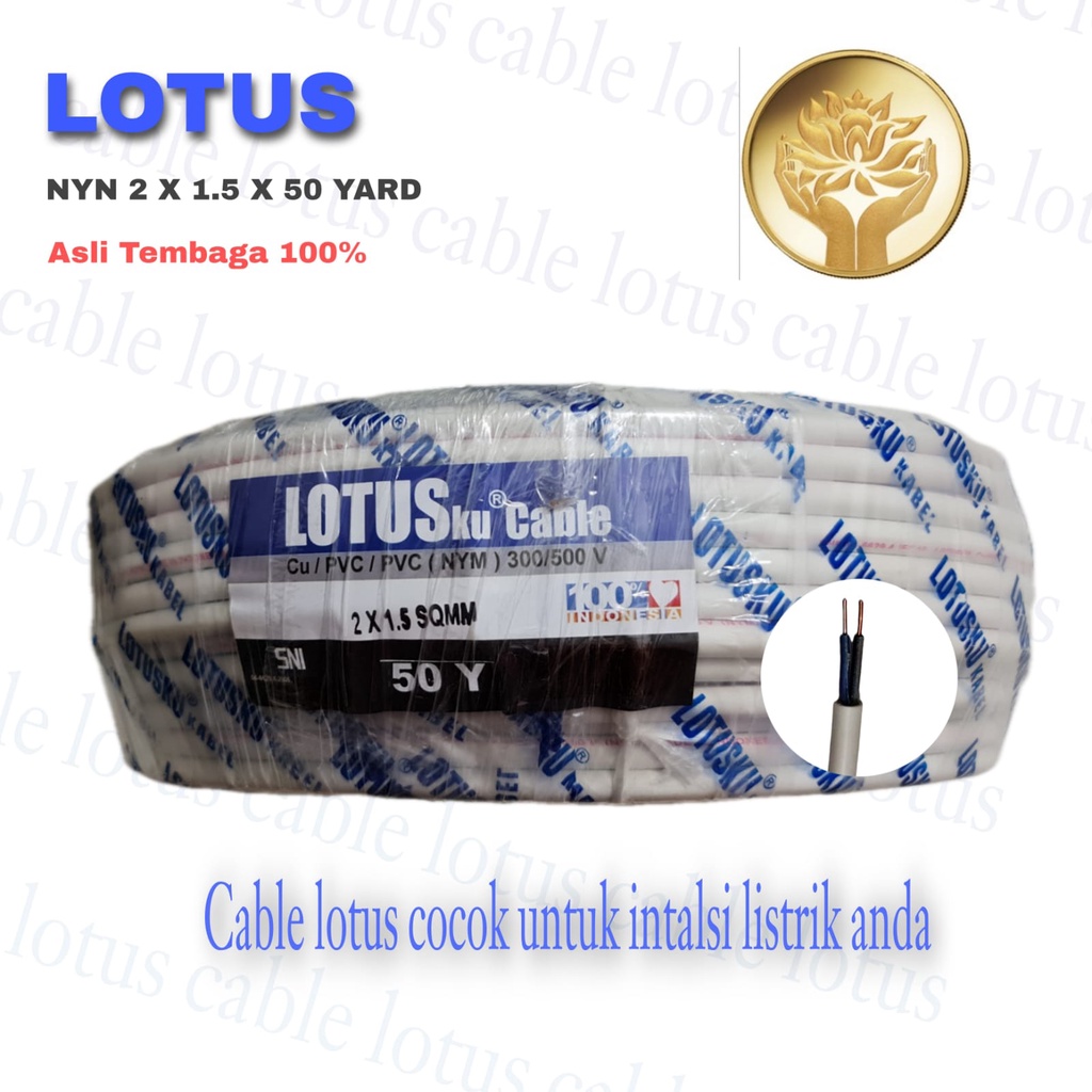 Jual KABEL LOTUS NYM 2 X 1.5 X 50 YARD SNI ASLI TEMBAGA 100 % / KABEL LOTUS / KABEL NYM 2 X 1,5 ...